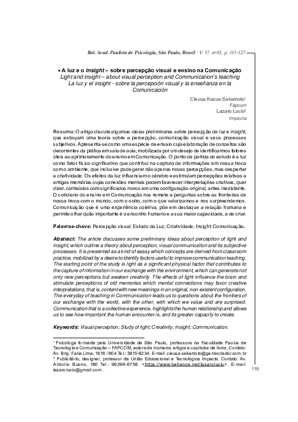 (PDF) A luz e o insight: sobre percepção visual e ensino na comunicação