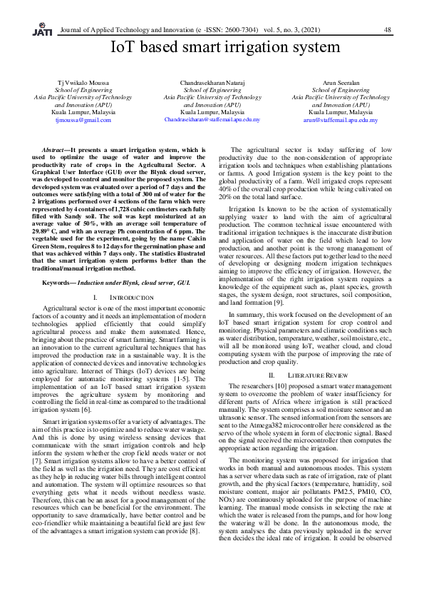 (PDF) An IoT Based Smart Irrigation System