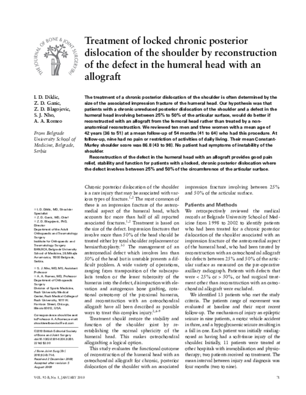 (PDF) Treatment of locked chronic posterior dislocation of the shoulder ...