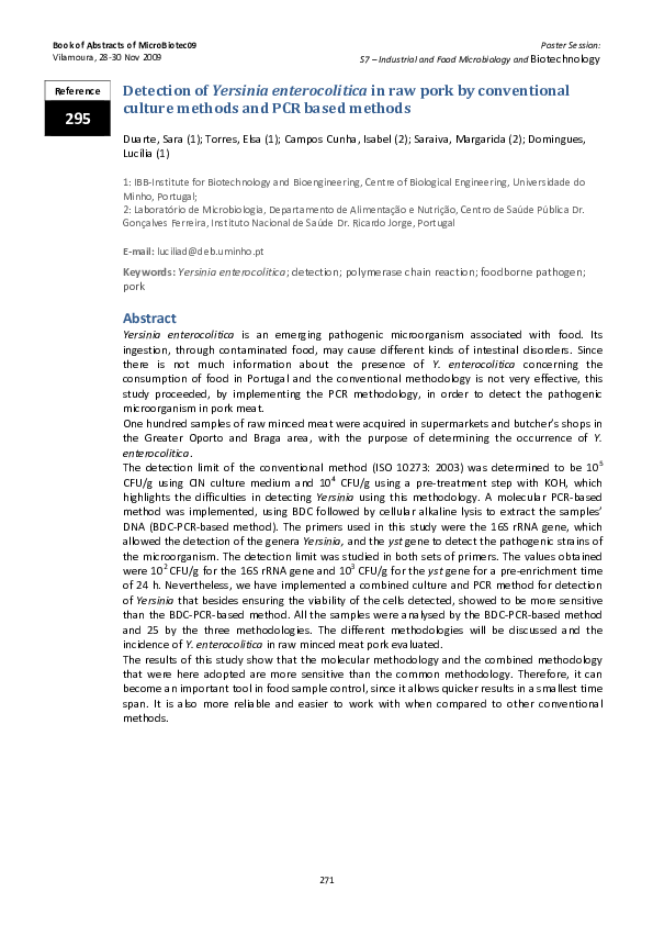 Detection of Yersinia enterocolitica in raw pork by conventional ...