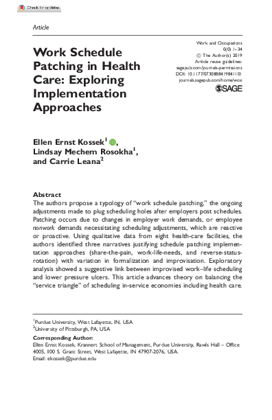 (PDF) Work Schedule Patching in Health Care: Exploring Implementation Approaches