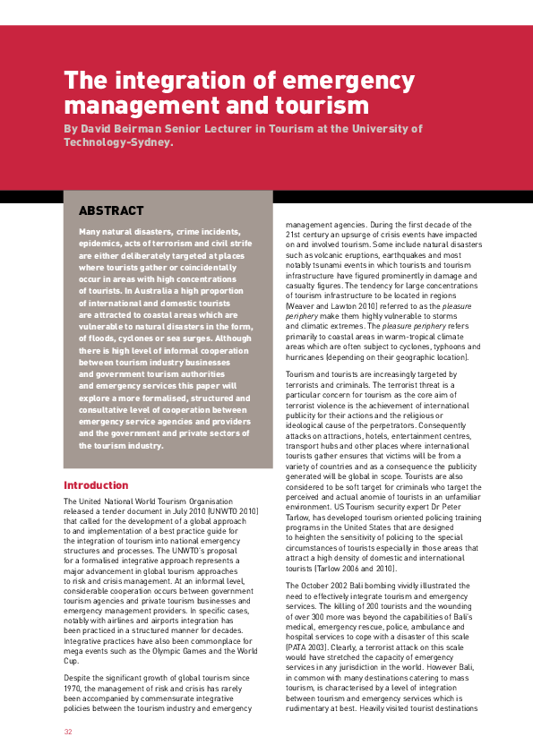 (PDF) The Integration of Emergency Management and Tourism
