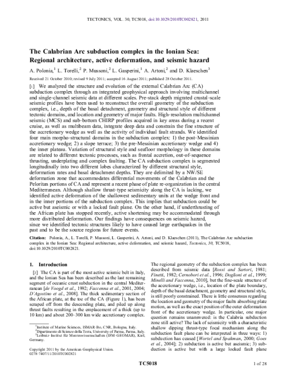 (PDF) The Calabrian Arc Subduction Complex in the Ionian Sea: Structure ...