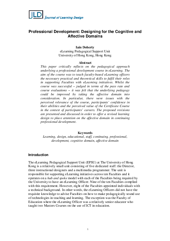 (PDF) Professional Development: Designing for the Cognitive and ...