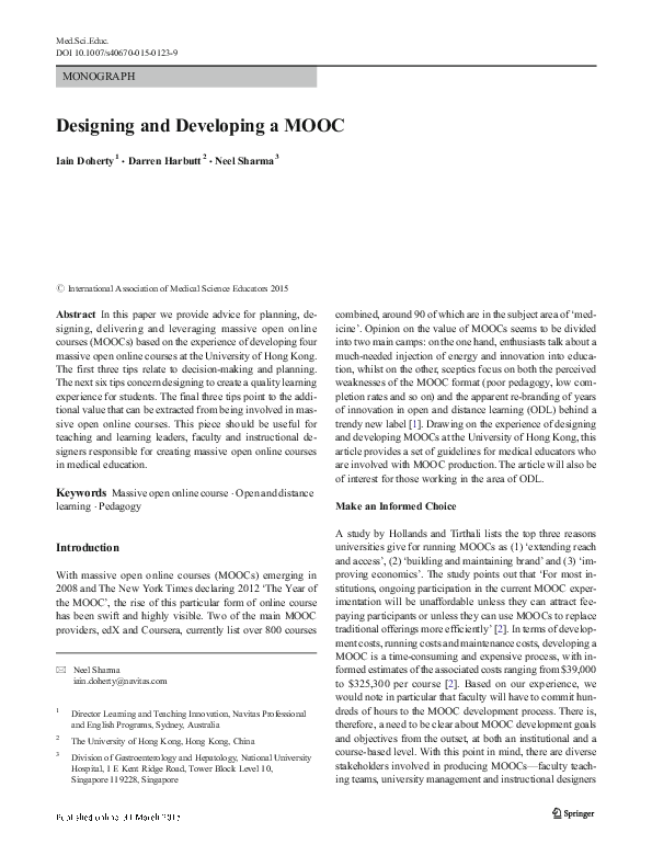 (PDF) Designing and Developing a MOOC