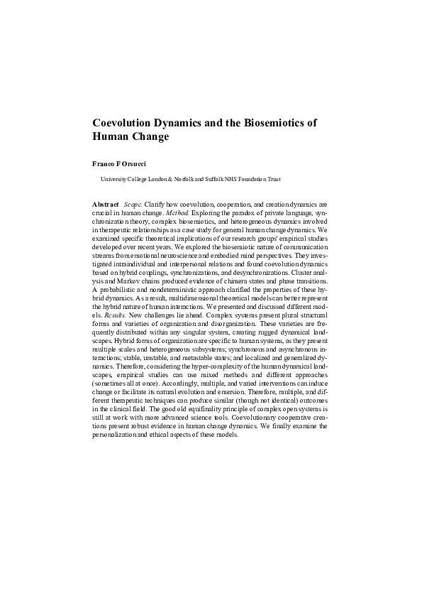 (PDF) Coevolution Dynamics and the Biosemiotics of Human Change