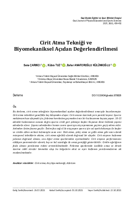 (PDF) Cirit Atma Tekniği ve Biyomekaniksel Açıdan Değerlendirilmesi