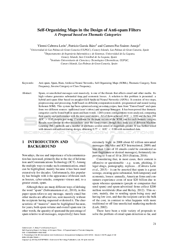 (PDF) Self-Organizing Maps in the Design of Anti-spam Filters - A Proposal based on Thematic ...