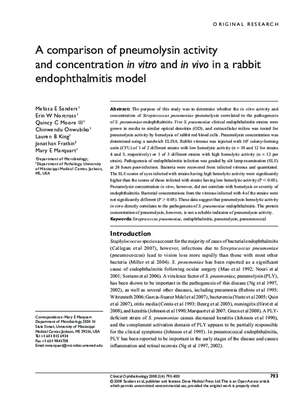 (PDF) A comparison of pneumolysin activity and concentration in vitro ...