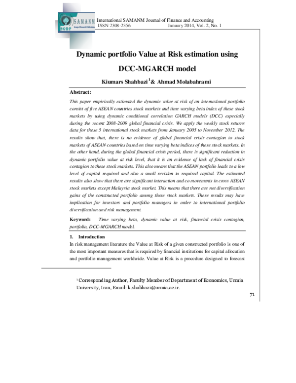 (PDF) Dynamic portfolio Value at Risk estimation using DCC-MGARCH model