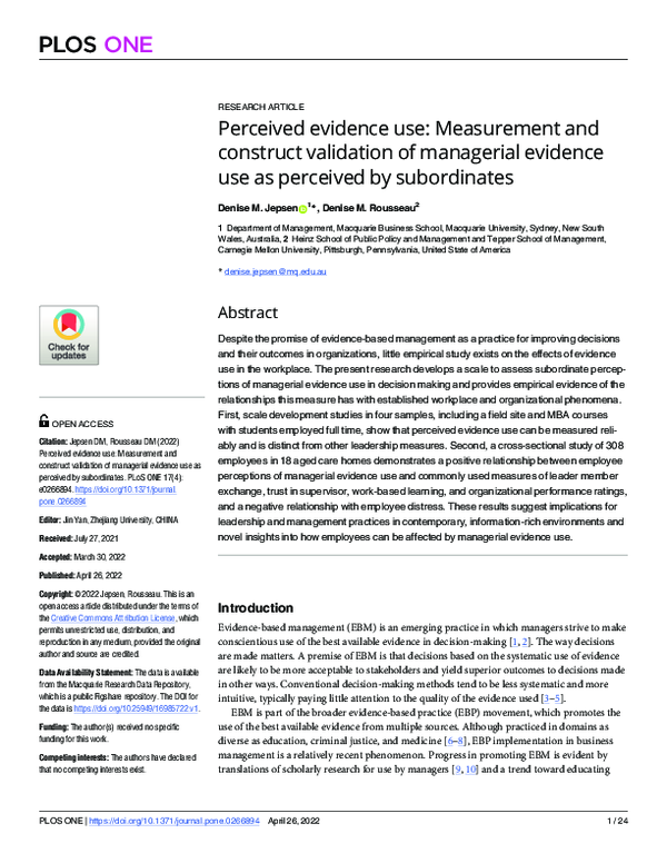 (PDF) Perceived evidence use: Measurement and construct validation of ...