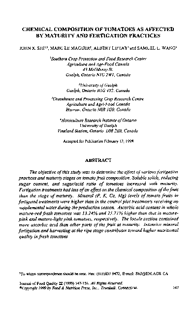 (PDF) Chemical Composition of Tomatoes as Affected by Maturity and Fertigation Practices