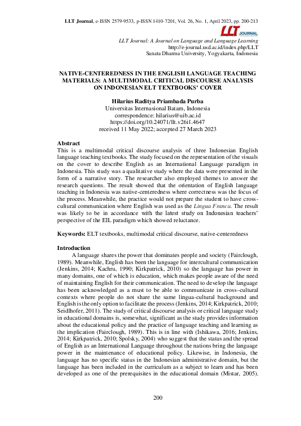 (PDF) Native-Centeredness in the English Language Teaching Materials: A ...
