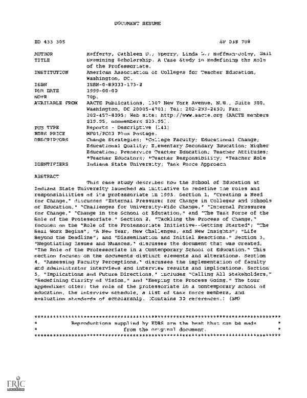 (PDF) Examining Scholarship: A Case Study in Redefining the Role of the Professoriate