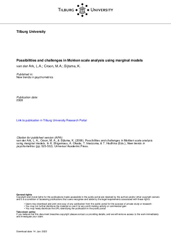 (PDF) Possibilities and challenges in Mokken scale analysis using marginal models