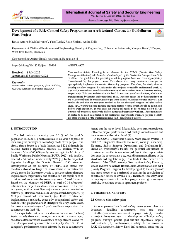 (PDF) Development of a Risk-Control Safety Program as an Architectural ...
