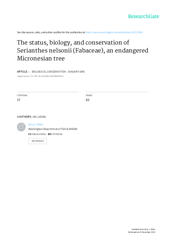 (PDF) The status, biology, and conservation of Serianthes nelsonii ...