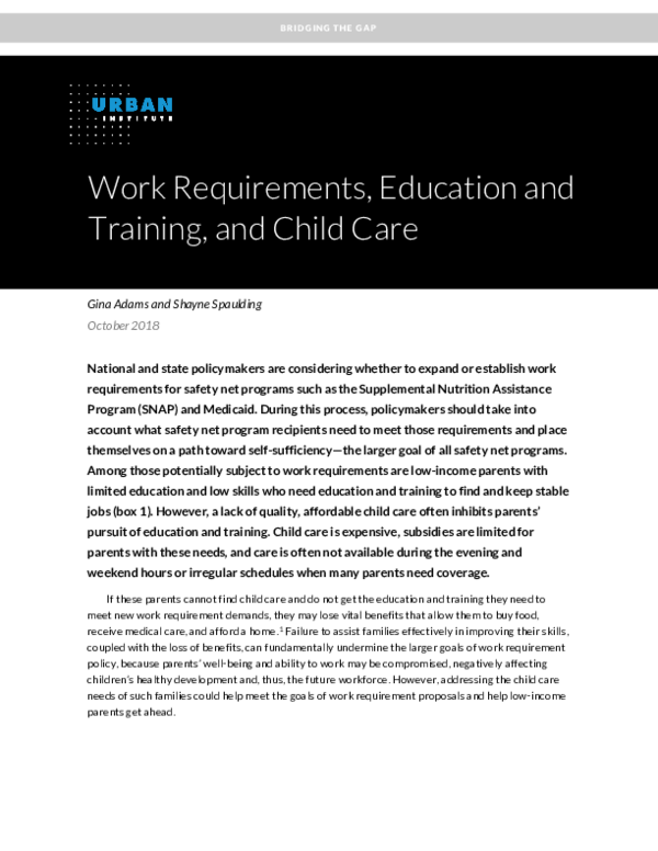 (PDF) Work Requirements, Education and Training, and Child Care