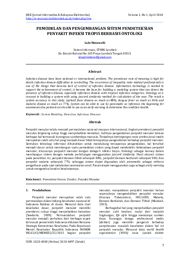 (PDF) Pemodelan Dan Pengembangan Sistem Pendeteksian Penyakit Infeksi Tropis Berbasis Ontologi