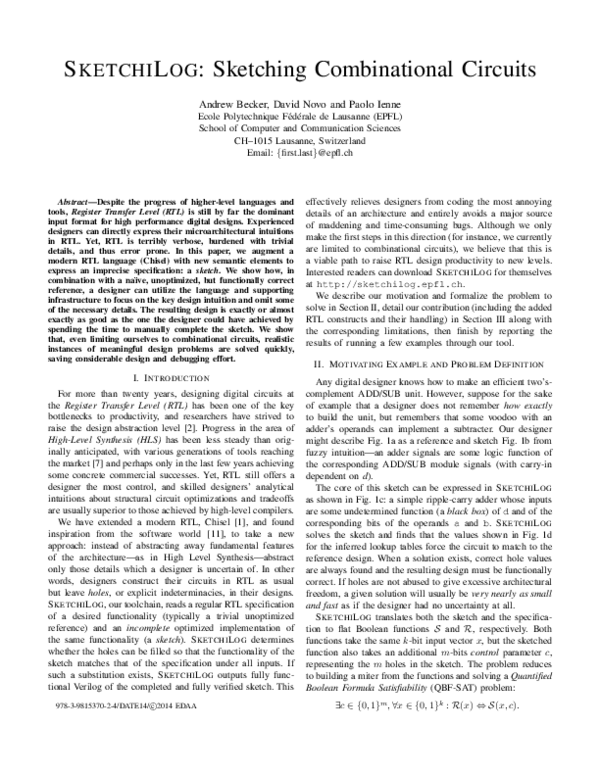 (PDF) SKETCHILOG: Sketching combinational circuits