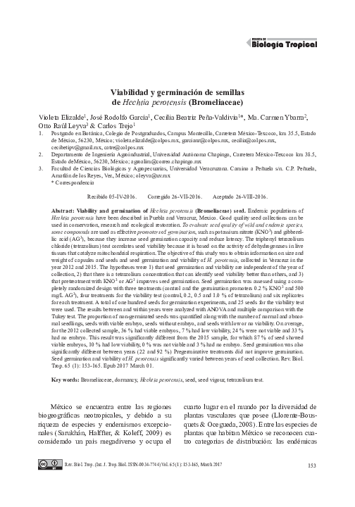 (PDF) Viabilidad y germinación de semillas de Hechtia perotensis ...