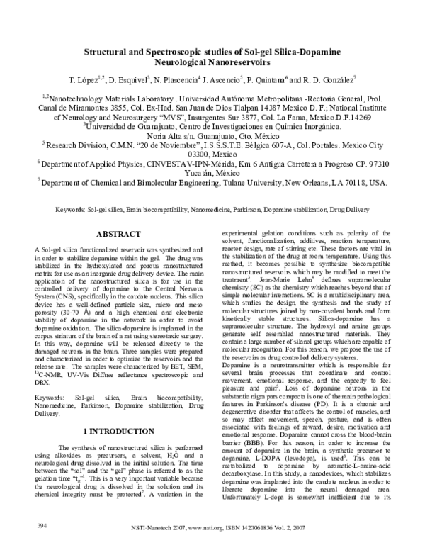 (PDF) Spectroscopical and Structural Studies of Sol-gel Reservoirs used ...