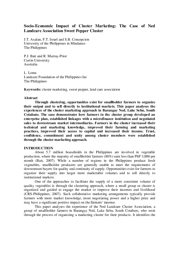 (PDF) Socio-Economic Impact of Cluster Marketing: The Case of Ned ...