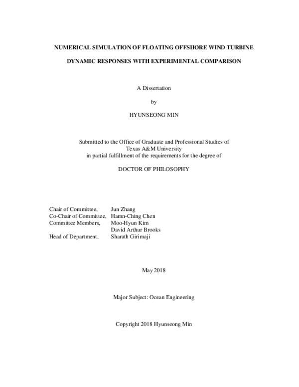 Pdf Numerical Simulation Of Floating Offshore Wind Turbine Dynamic