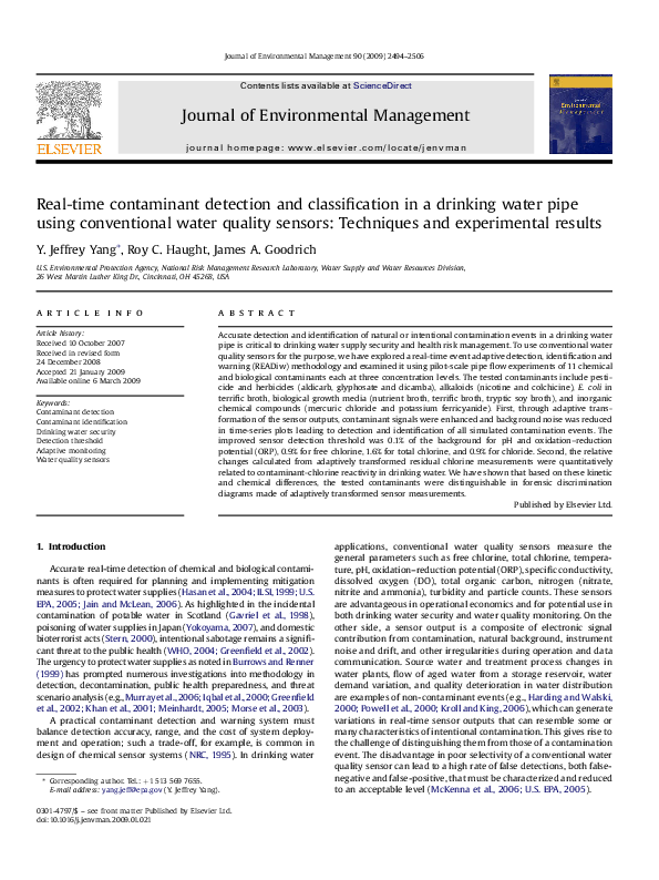 (PDF) Real-time contaminant detection and classification in a drinking ...