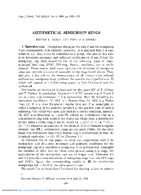 (PDF) Arithmetical Semigroup Rings