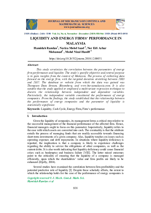 (PDF) Liquidity and Energy Firms’ Performance in Malaysia
