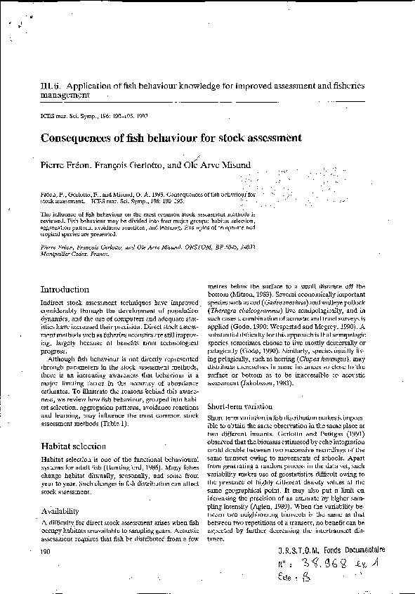 (PDF) Consequences of fish behaviour for stock assessment