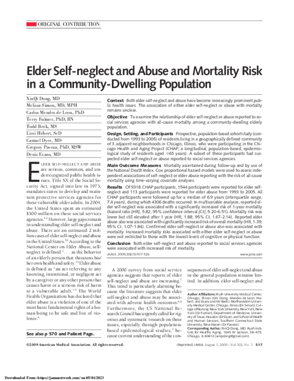 (PDF) Elder Self-neglect and Abuse and Mortality Risk in a Community ...