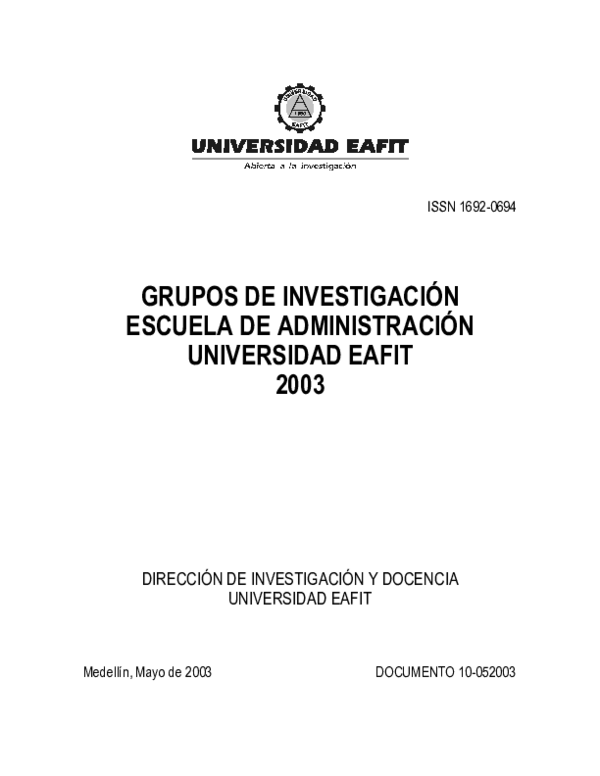 (PDF) Grupos de investigación escuela de administración universidad EAFIT 2003 | Alejandra ...