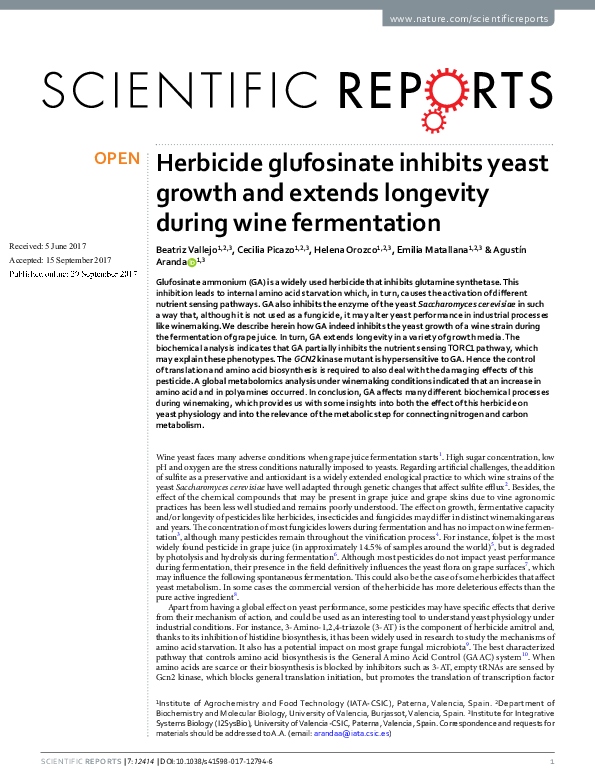 (PDF) Herbicide glufosinate inhibits yeast growth and extends longevity ...