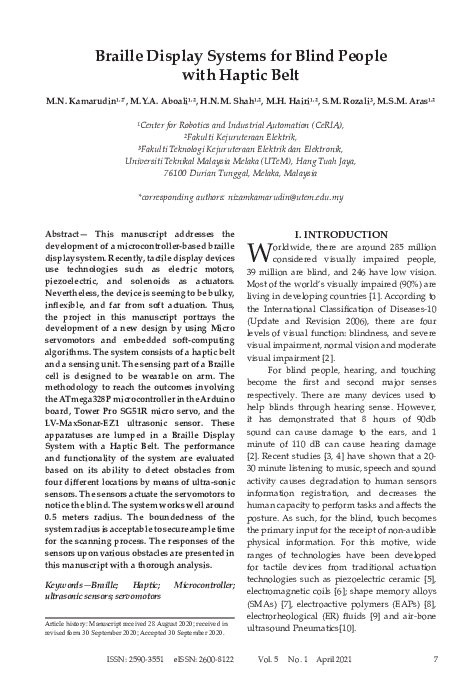 (PDF) Braille Display Systems for Blind People with Haptic Belt | Muhammad Nizam Kamarudin ...