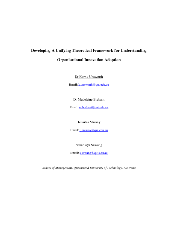 Pdf Developing A Unifying Theoretical Framework For Understanding