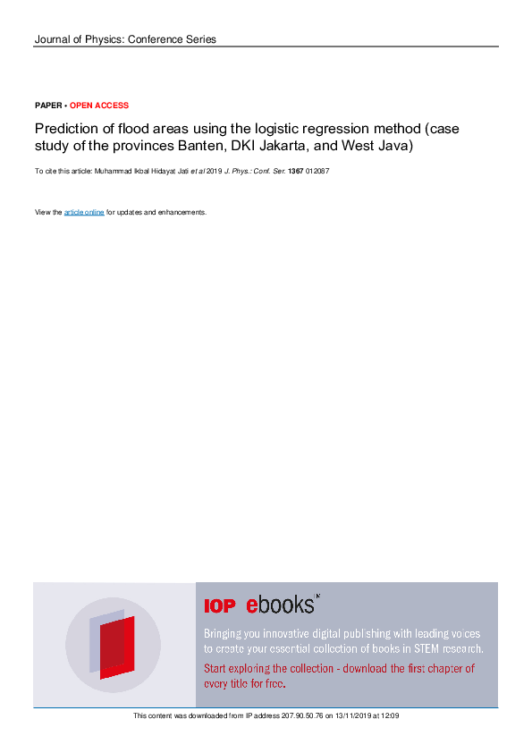 (PDF) Prediction of flood areas using the logistic regression method (case study of the ...