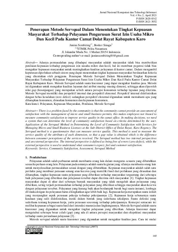 (PDF) Penerapan Metode Servqual Dalam Menentukan Tingkat Kepuasan Masyarakat Terhadap Pelayanan ...