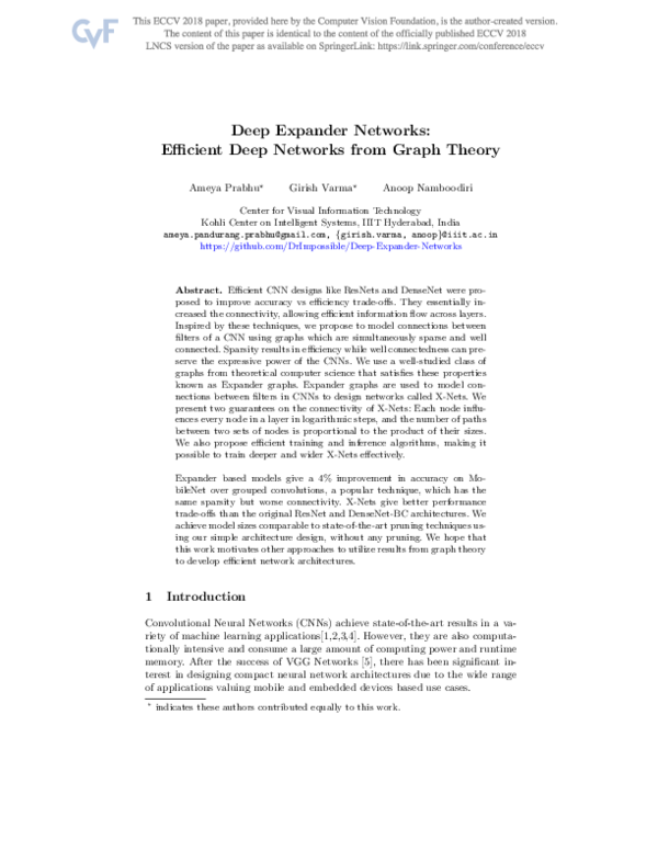 (PDF) Deep Expander Networks: Efficient Deep Networks from Graph Theory