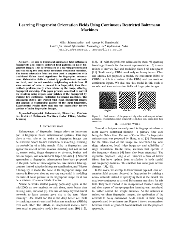 (PDF) Learning Fingerprint Orientation Fields Using Continuous Restricted Boltzmann Machines