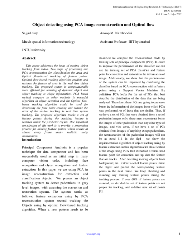 (PDF) Object detecting using PCA image reconstruction and Optical flow