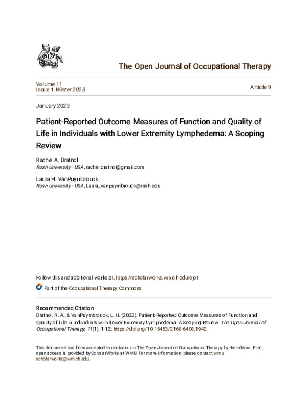 (PDF) Patient-Reported Outcome Measures of Function and Quality of Life in Individuals with ...