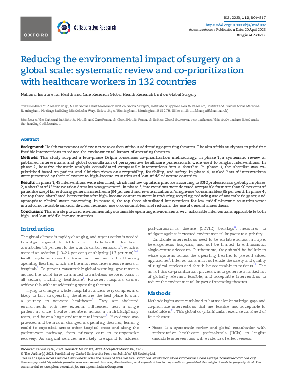 (PDF) Reducing the environmental impact of surgery on a global scale ...