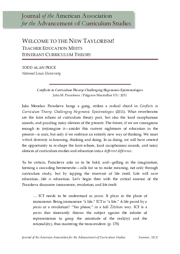 (PDF) Welcome to the New Taylorism! Teacher Education Meets Itinerant ...
