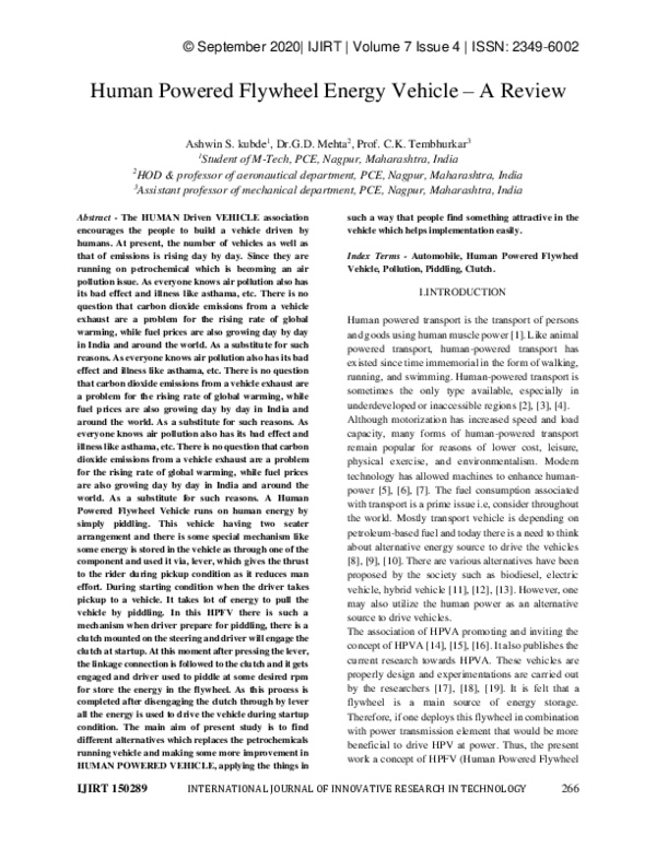 (PDF) Human Powered Flywheel Energy Vehicle- A Review