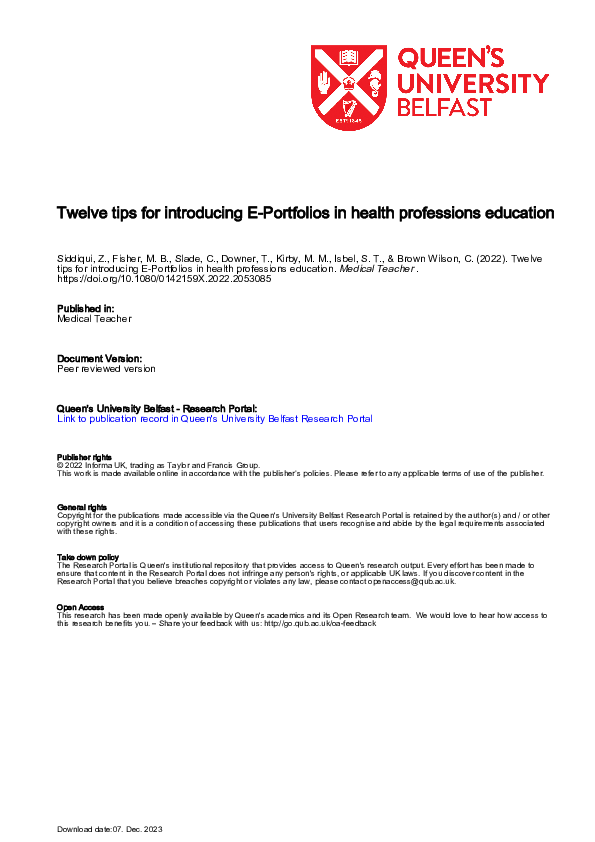 (PDF) Twelve tips for introducing E-Portfolios in health professions ...