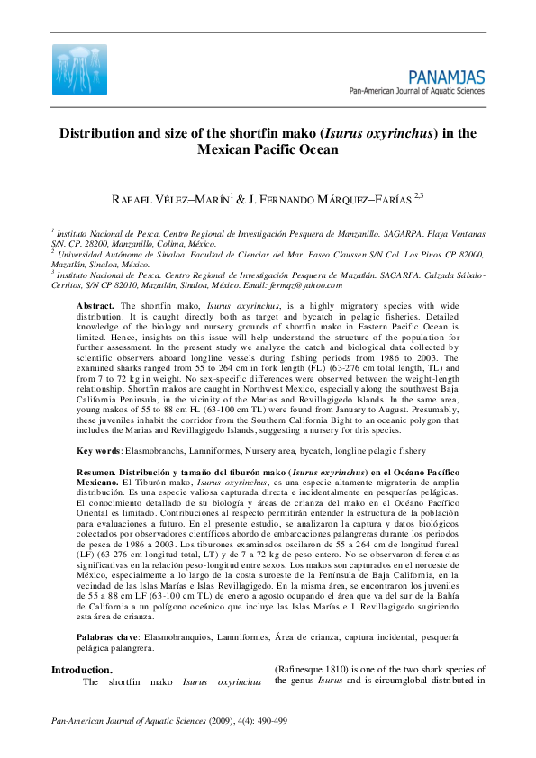 (PDF) Distribution and size of the shortfin mako (Isurus oxyrinchus) in ...
