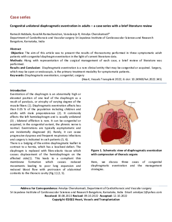 (PDF) Congenital unilateral diaphragmatic eventration in adults – a ...