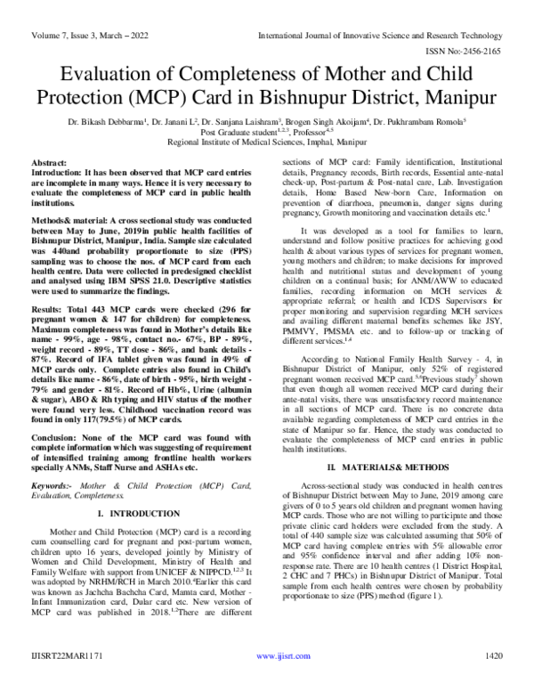 (PDF) Evaluation of Completeness of Mother and Child Protection (MCP ...